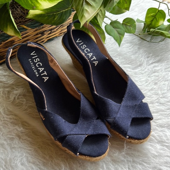viscata | Shoes | Viscata Blue Criss Cross Toe Wedge Sandals Made In ...